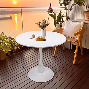 Round Dining Table, Tulip Kitchen Dining Table, Modern Small Desk Density Board Casual Table Coffee Table, Load-Bearing Capacity 165.35lbs, Suitable for Restaurant, Café, Dining Room, Balcony (White)
