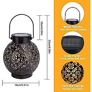 Tencoz Solar Lantern, Outdoor Waterproof Garden LED Solar Light, Decorative Metal Hanging Solar Powered Lantern for Garden, Patio, Yard and Table