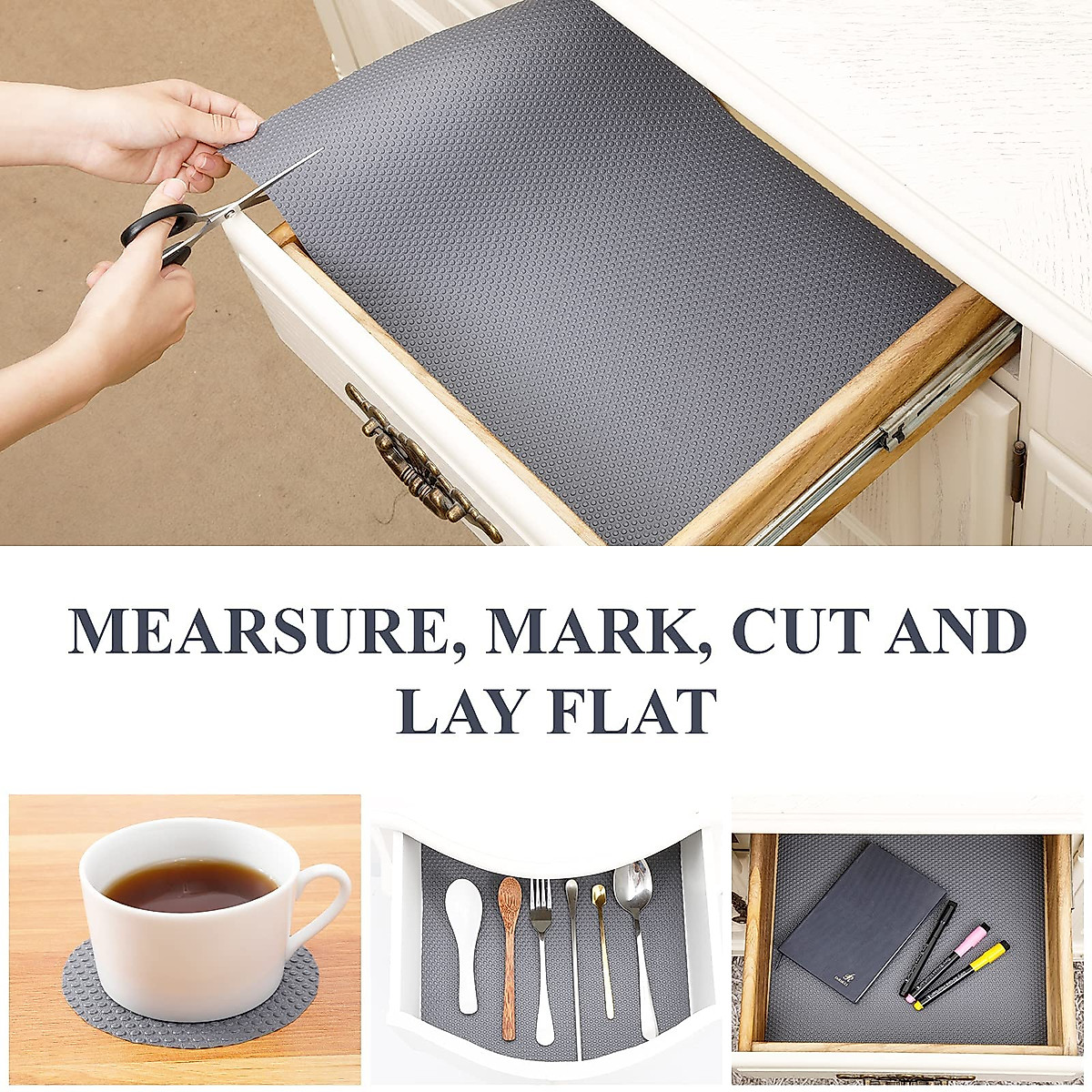 Hersvin Shelf Liners, 20in x 20ft Kitchen Drawer Mats, Non-Adhesive EVA Cupboard Protector, Cabinet Lining (Dark Gray/Dot)