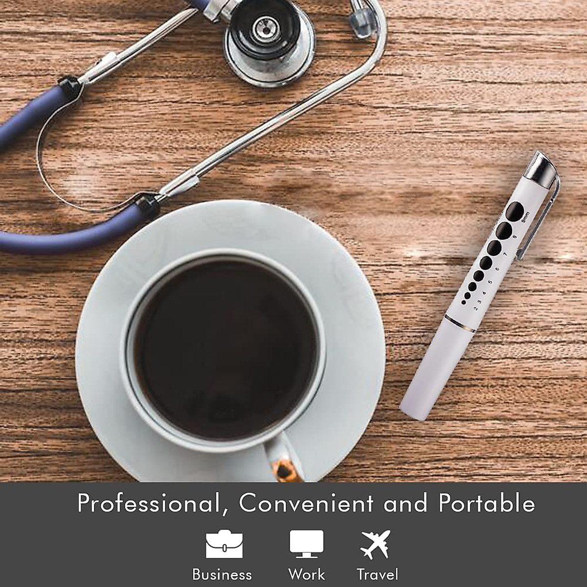 Novamedic 5 Pack LED Pen Light with Pupil Gauge, Reusable Medical Diagnostic Penlight for Doctors Nurses EMTs and Nursing Students, White, Batteries Included