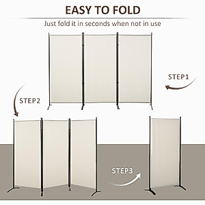 HOMCOM 3 Panel Room Divider Screen, 6 Ft Tall Folding Privacy Screen, Freestanding Partition Wall Divider for Indoor, Home Office, Beige