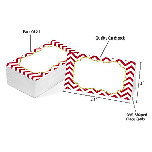 Table Place Card, Christmas Themed Tent Style Cards, Pack of 25 Half-Fold Reception Place Card, Perfect for Christmas Party, Wedding, Bridal & Baby Shower, Birthday, Banquet and Special Events B06