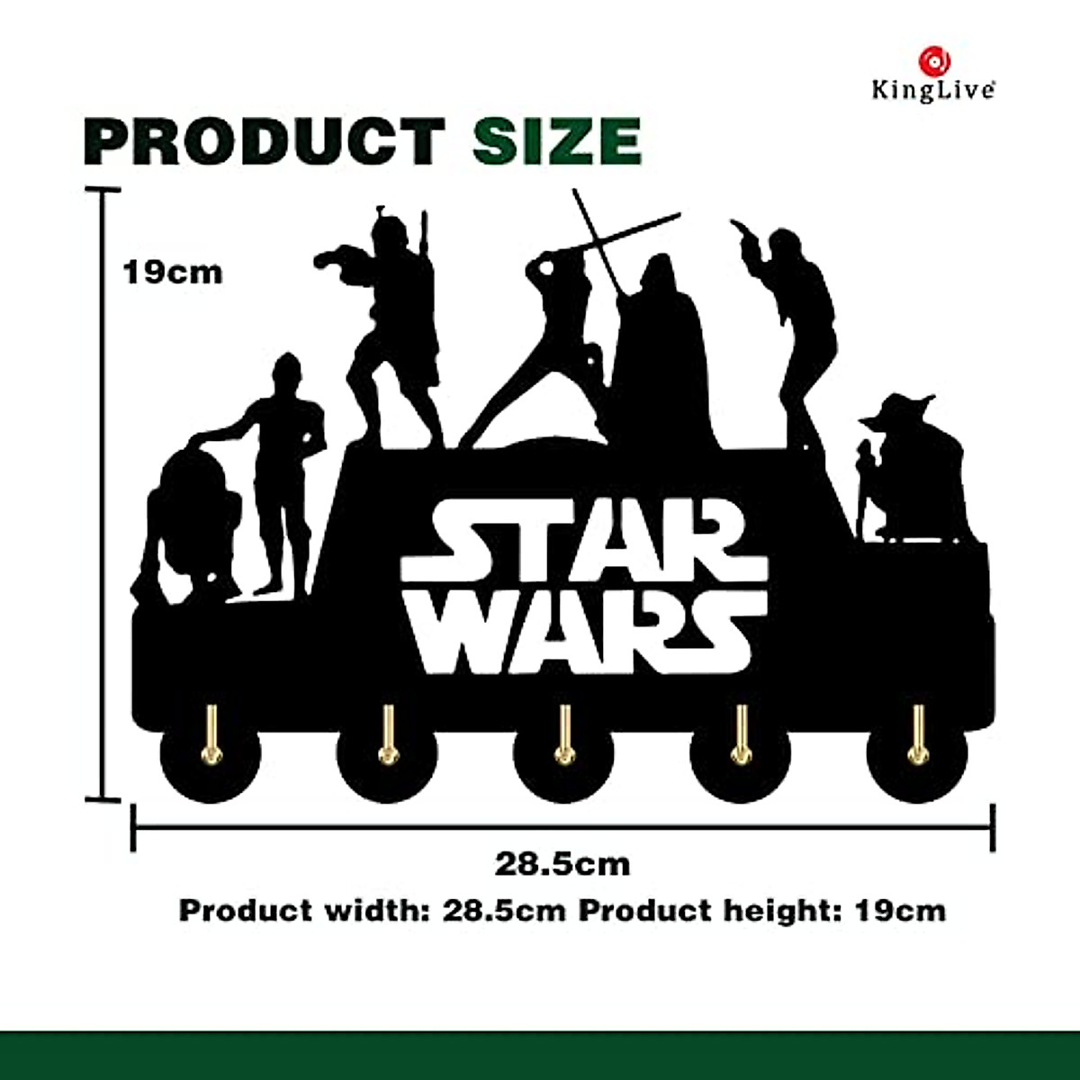 Star Wars Wall-Mounted Key Hooks for Wall, Key Rack Star Wars Key Holder for Wall Decorative with 5 Hooks, Wooden Home Wall Decor for Entryway Hallway