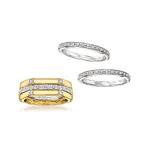 Ross-Simons 0.15 ct. t.w. Diamond Jewelry Set: 4 Stackable Rings in Sterling Silver and 18kt Gold Over Sterling. Size 6