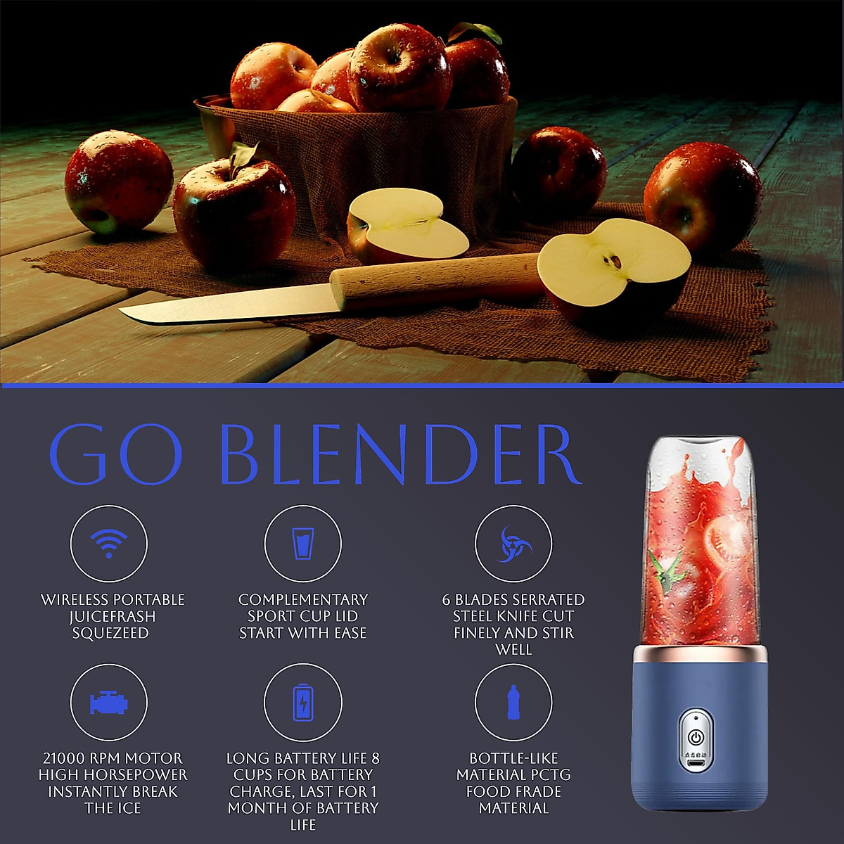 Paramexview® Portable Blender for Juices & Smoothies with 6 blades USB rechargeable 14oz Fusion Blender BPA-free and eco-friendly material