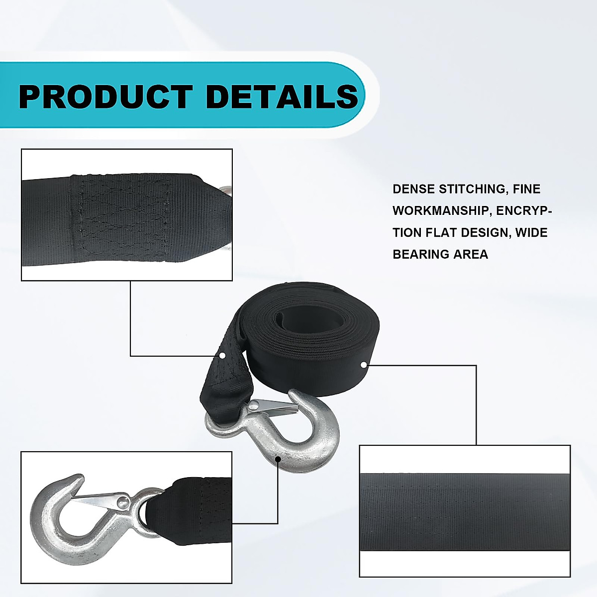 Trailer Winch Strap, 2" x 20ft 6000lb 10000 lbs Breaking Strength 3300 lbs Load Capacity for Boat, Loop End for Boats, Trailer, Wave Runner, Towing, Heavy Duty Equipment, Black