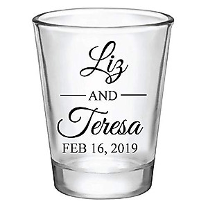 Personalized wedding shot glasses, monogram wedding favors for guests, personalized wedding favors, wedding shot glasses with names and date