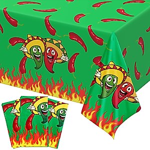 Plastic Chili Pepper Tablecloth Cinco De Mayo Table Cover Disposable Red Chili Decorations Supplies for Rectangular Table Chili Cook Off Party 54 x 108 Inch