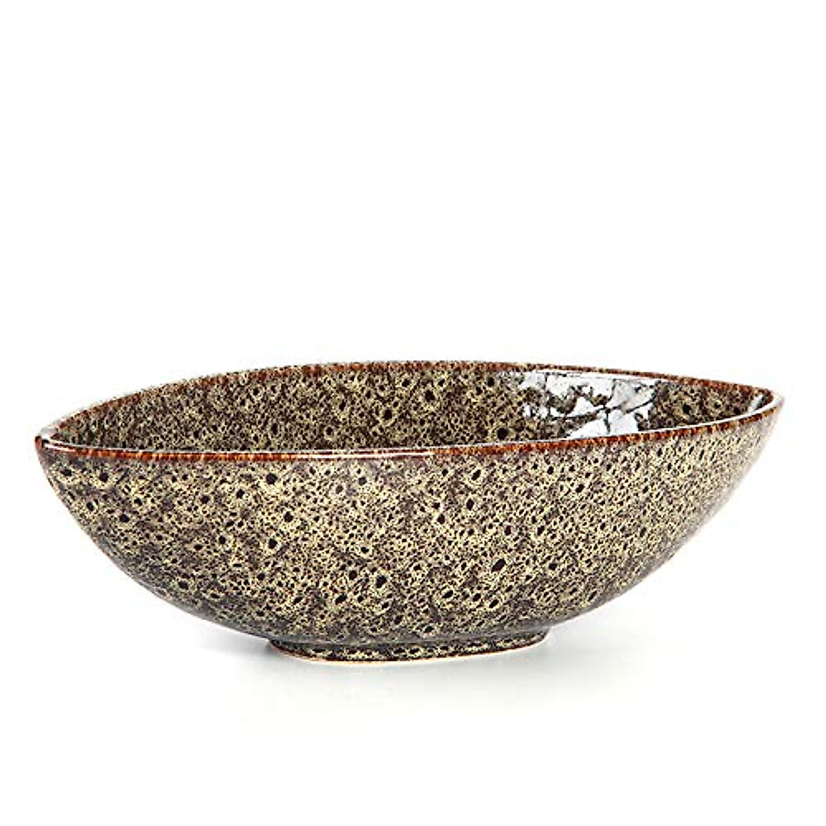 Hosley Set of 2 Decorative Oval Ceramic Bowl Peacock Feather Pattern 14.5 Inch Long. Bowl for Orbs and Potpourri.