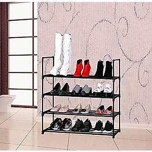 SOONEEDEAR 4-Tier Shoe Rack Metal Shoe Tower 20-Pair Shoe Storage Organizer Unit Entryway Shelf Stackable Cabinet Stackable Shoe Tower Durable Metal Shelves