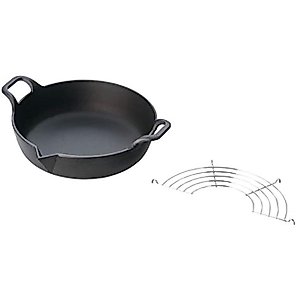 Iwachi 25101 Tempura Pot, Black, Inner Diameter 9.4 inches (24 cm), Nambu Ironware Tempura Pot, Flat Bottom 9.8 inches (25 cm)
