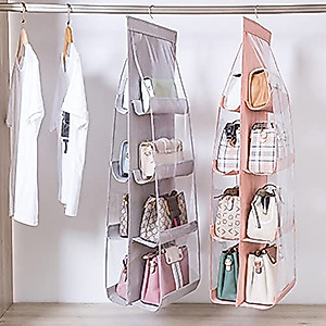 Wisdomcreate 2pcs 8 Pockets Hanging Purse Handbag Organizer Clear Hanging Shelf Bag Collection Storage (Pink*2)