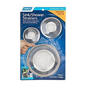 Camco Sink and Shower Drain Strainers | Designed to Keep Food and Hair Out of Plumbing | 3-Pack (42273)