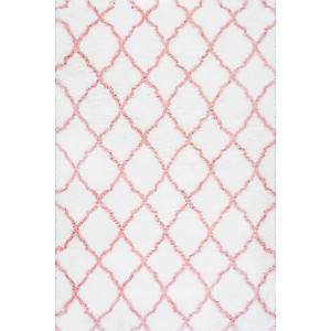 nuLOOM Nelda Trellis Kids Shag Area Rug, 8x10, Baby Pink