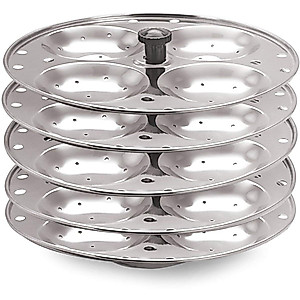 WhopperIndia Stainless Steel Idli Maker Stand with 5 Plates and 20 Cavities 4 Cavities in 1 Plate - Makes 20 Idlis