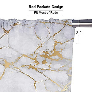 MCALK Luxury Gold Marble Kitchen Curtains Tiers and Valances Set 3 Piece for Windows White Background Kitchen Window Curtains Set,Modern Vintage Style Valances for Living Room(36" Tiers Set)