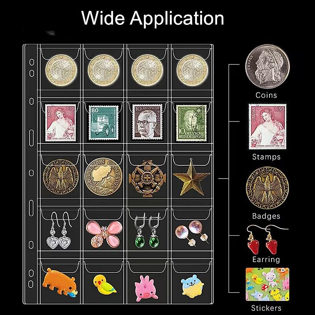 20 Sheets Coin Sleeves for Coin Album Binder, 20 Pocket Coin Protectors Pages, 9 Hole Coin Collection Pages Coin Pocket Holders for Currency, Stamp, Coin,etc