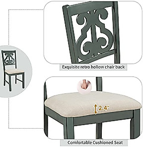 YUNLife&Home 5 Piece Kitchen and Dining Furniture Set,Round Table and Fabric Special-Shaped Legs & Exquisitely Designed Hollow Chairs Backn for Living Room/Breakfast Nook/Dinette, Antique Blue