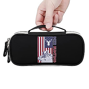 US Deer Hunting Flag Printed Pencil Case Bag Stationery Pouch with Handle Portable Makeup Bag Desk Organizer