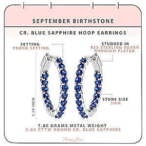 Femme Luxe created blue sapphire gemstone Inside-Out hoop earrings in silver, September birthstone.