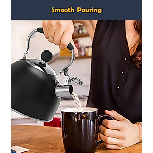AMFOCUS Tea Kettle, 2 Quart Stainless Steel Whistling Tea Kettle, Stovetop Whistling Teakettle Tea Pots for Stove Top with Ergonomic Folding Handle, Small Teapot, Water boiler for Tea, Coffee (Black)