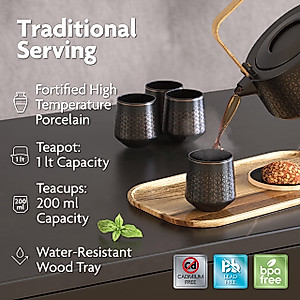 Vianté Luxury Tea Party Set. Complete with Automatic Tea Maker with Infuser for loose tea bags. Ceramic serving set. Tea pot/cup set and wooden tray. Excellent gift for tea lovers.