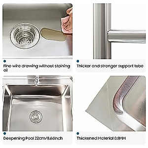 DuyviSteil 304 Stainless Steel Utility Sink, Commercial Kitchen Sink with Drainboard Free Standing Single Bowl for Outdoor, Garage, Laundry Room