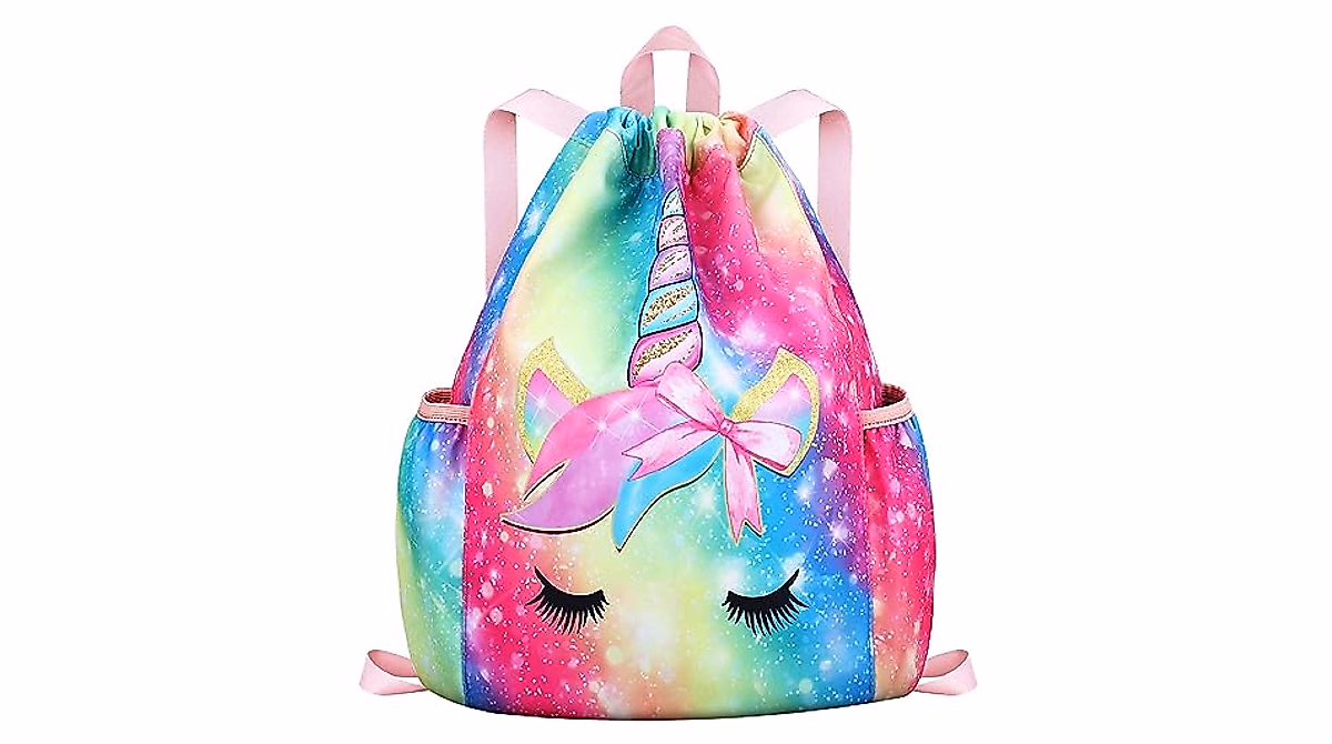 RHCPFOVR Drawstring Backpack for Kids - Unicorn Bags for Girls Mini Gym Dance Beach Swim Travel ...