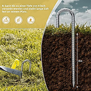 Rebar Stakes J Hook Extra Heavy Duty,【12 inch Long Enough】1/4 inch Rust Proof Coated Steel Ground Stakes Ground Anchors, Garden Stake Metal Stakes Tent Stakes Trampoline Anchors with Chisel Point End
