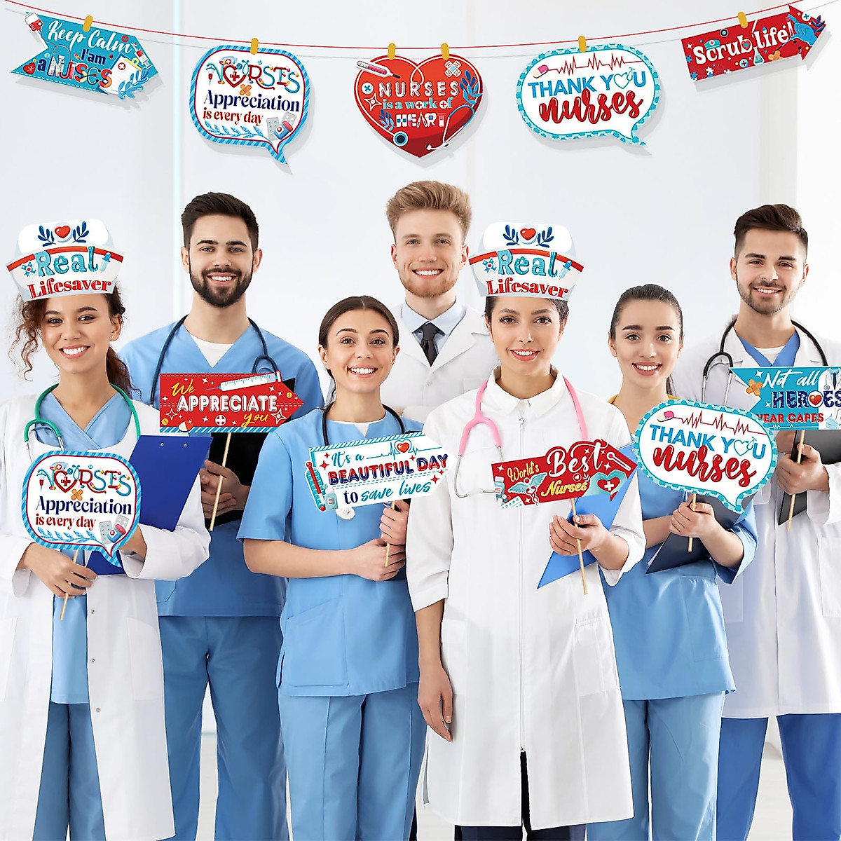 HOWAF 20 Pieces Nurse Appreciation Week Party Yard Signs, Thank You Nurses Party Decorations Yard Welcome Sign for RN Graduation Party, Happy National Nurses Week Party Supplies for Indoor Outdoor