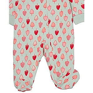 Amazon Essentials Unisex Babies' Footed Zip-Front Sleep and Play, Pack of 3, Light Pink Berry/Mint Green Stripe/Strawberries, Preemie