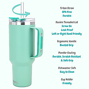 Drinco 40oz 30 oz Tumbler with Handle, Straw Lid, Insulated Stainless Steel Travel Mug Water Bottle Ice Coffee Cup For Cold and Hot, BigSur (30oz, Sage)