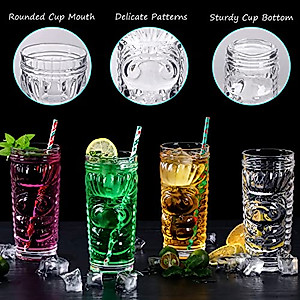 Gusnilo Hurricane Glasses 14oz Tiki Cups Tiki Glasses Clear Cocktail Glasses Crystal Tiki Glasses for Cocktails Tiki Mug Suitable for Families Party and Bars,Modern Barware Drinkware 4PCS