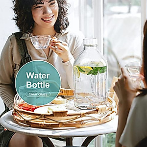 4 Pack 64 Oz Heavy Duty Glass Milk Bottle with Reusable Airtight SCREW LID, 2 Qt Glass Water Bottle with 2 Exact Scale Lines - Glass Milk Jug Pitcher - 1/2 Gal Juice Bottles(Extra 2 Lid AND 6 Handle)