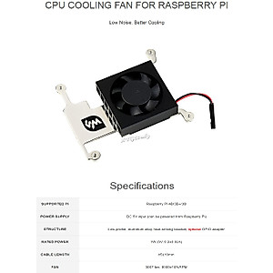 Cooling Fan for Raspberry Pi 4B/3B+/3B Low-Profile CPU with Aluminum Alloy Bracket and GPIO Fan Adapter @XYGStudy (PI-FAN-3007-B)