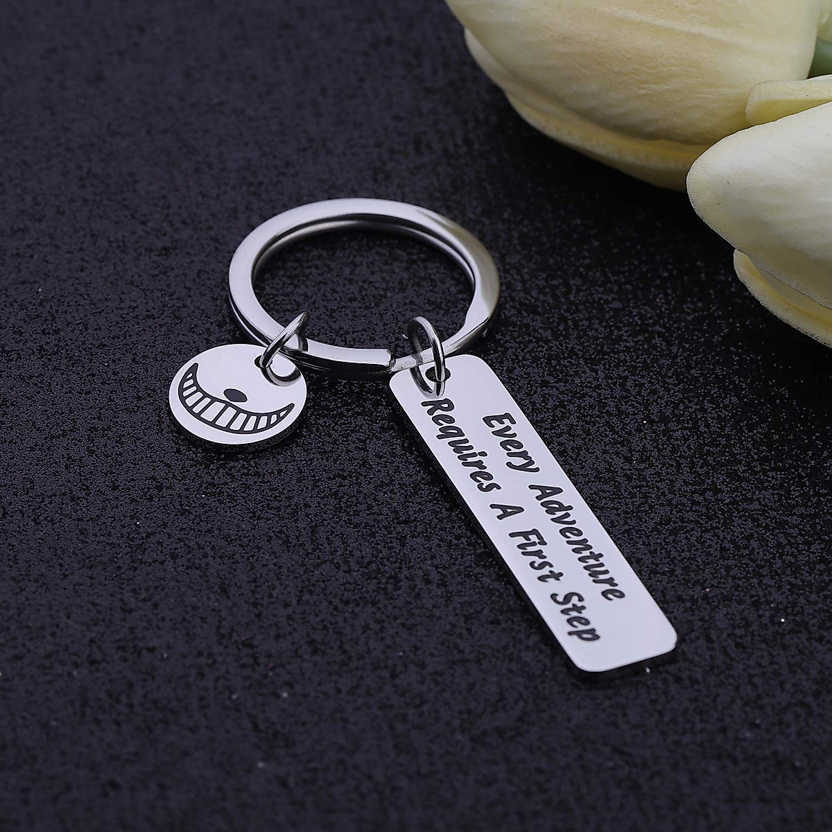 bobauna Every Adventure Requires A First Step Cat Quote Owl Keychain Inspirational Gift (adventure requires keychian)