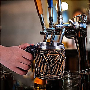 XuanAn Cool Revolver Pistol Handle Bullet Cup Beer Coffee Gun Shape Handle Mug with Ammo Bullet Round Shells Christmas Halloween Gifts, M (PJ893L)