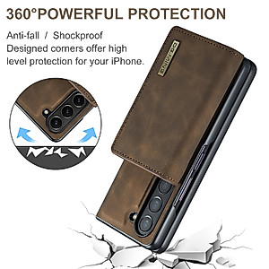 Oidealo 2 in 1 Wallet Case for Samsung Galaxy Z Fold 5, DG.MING Retro Leather Cell Phone Back Cover Magnetic Detachable with Trifold Wallet Credit Card Cash Holder (Coffee)