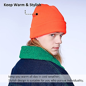 Joywant Knit Orange Beanie Hats for Men Slouchy Acrylic Guys Women Winter Hat Skull Caps All Season Cuffed Unisex Beanies (Fluorescent Red)