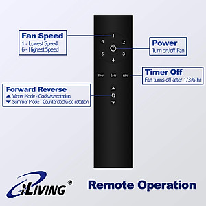 iLiving Quiet BLDC Indoor Ceiling Fan with Remote Control, 3 Blades 6 Speeds, 56 Inches, 6300 CFM, Black/Wood Finish