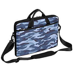 Blue Camouflage Laptop Computer Bag Waterproof Shoulder Messenger Bag 13-15 inch Durable Laptop Tote Bag with Shoulder Strap Handle Lightweight Crossbody Briefcase