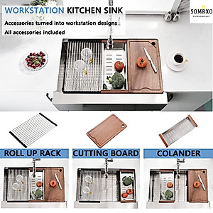 33 Inch Stainless Steel Farmhouse Sink-SOMRXO 30"×22" Flat Apron Front Farmhouse Kitchen Sink Workstation Ledge 16 Gauge SUS304 Stainless Steel Kitchen Sink Offset Drain Single Bowl Kitchen Sink