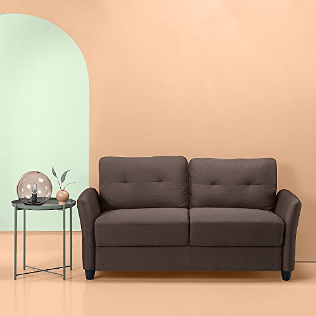 ZINUS Ricardo Loveseat Sofa Tufted Cushions, Easy, Tool-Free Assembly, Chestnut Brown