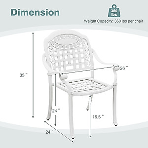 Giantex Stackable Outdoor Chairs Set of 2, All Weather Cast Aluminum Patio Chairs for Lawn Porch Garden Yard, Bistro Dining Chairs with Armrests, Adjustable Foot Pads, Easy Assembly (1, White)