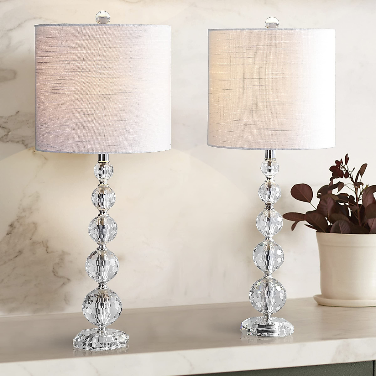 JONATHAN Y JYL5002A-SET2 Nala 28.5" Crystal LED Table Lamp Transitional Glam Bedside Desk Nightstand Lamp for Bedroom Living Room Office College Bookcase LED Bulbs Included, Clear/Chrome (Set of 2)