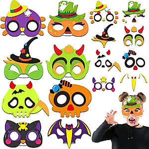 Qyeahkj 16 Packs Halloween Monster Felt Mask Craft for Kids, Monster Foam Craft Crafts for Kids Ages 3-5, 4-8, 8-10, Felt Halloween Craft Mask Kit for Home Party Activity