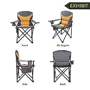 ARROWHEAD OUTDOOR Portable Folding Camping Quad Chair w/Added Ultra-Comfortable Padding, Cup-Holder, Heavy-Duty Carrying Bag, Padded Armrests, Supports up to 330lbs, USA-Based Support (Tan & Gray)