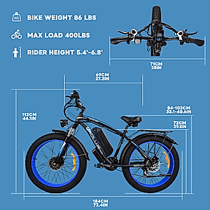 COJMOYOV 2000W Electric Bike with 20AhRemovable Battery 26"×4"Fat Tire Ebike for Adults 35MPH 80MilesElectric Bicycles with 21Speed Cruise Control Lockable Front Suspension Hydraulic Disc Brake (Blue)