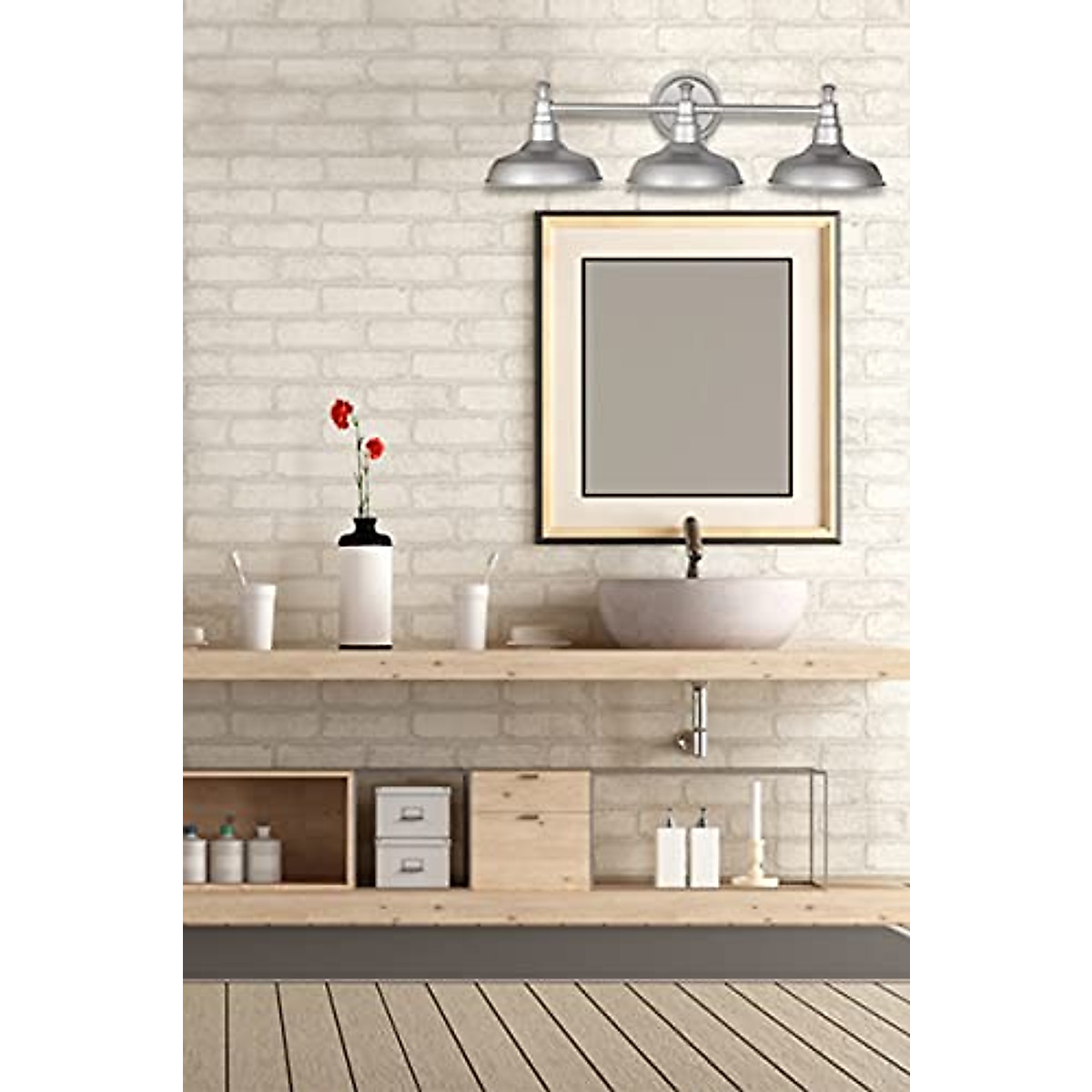 Design House 520312 Kimball Industrial Farmhouse 3-Light Indoor Bathroom Vanity Light with Metal Shades for Over the Mirror, Galvanized Paint
