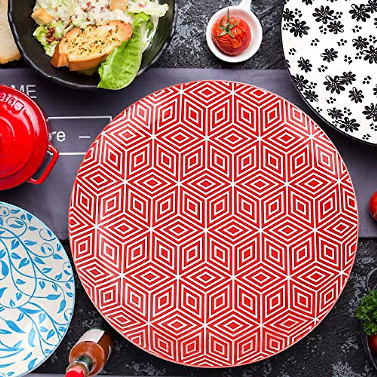 Porcelain Dinner Plates Set of 6, Vivimee 10.2 Inch Large Dinner Dishes Set, Ceramic Salad Plates Set, Colorful Serving Plates for Restaurant, Kitchen and Family Party Use, Dishwasher & Microwave Safe